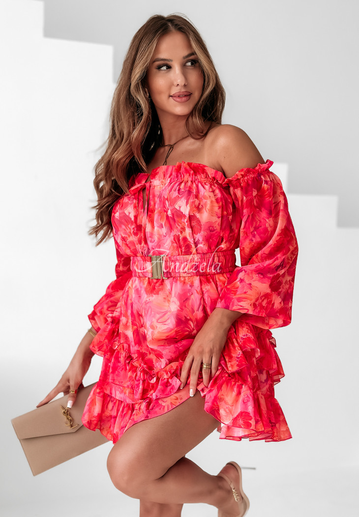 Rochie spaniolă cu imprimeu floral The Flower Lab cu volănașe - Magazin ...