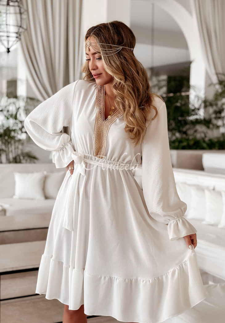 Rochie din dantelă Sandy Sunrise cu volănașe albă - Magazin online Andzela