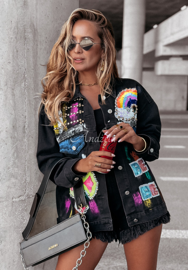 Jachetă din denim Lover's Kiss cu strasuri și paiete - Magazin online ...