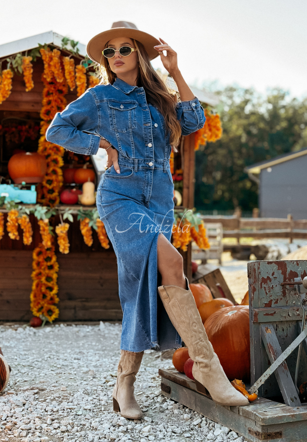 Rochie maxi din denim Aretha - Magazin online Andzela