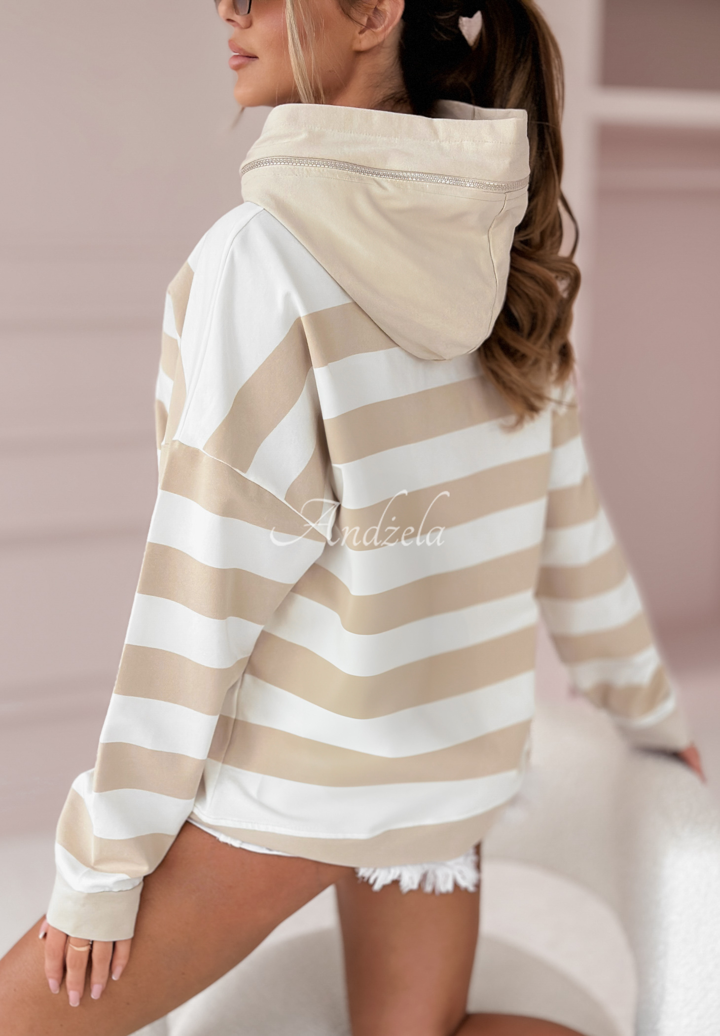 Hanorac cu glugă Catch Up model în dungi - Magazin online Andzela