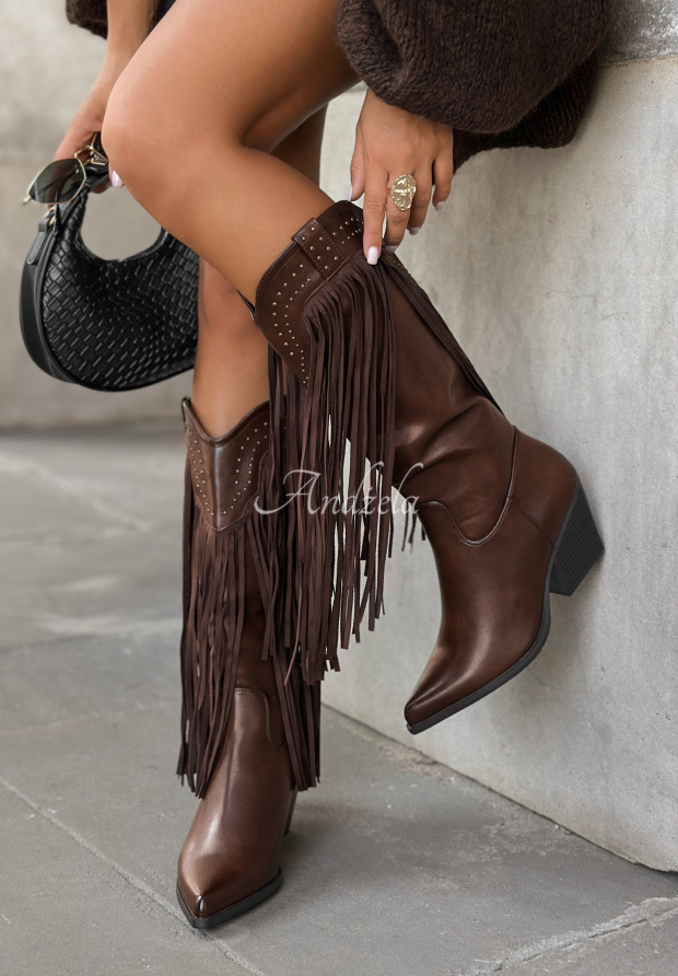 Cizme cowboy din piele cu franjuri Quiet Hours - Magazin online Andzela